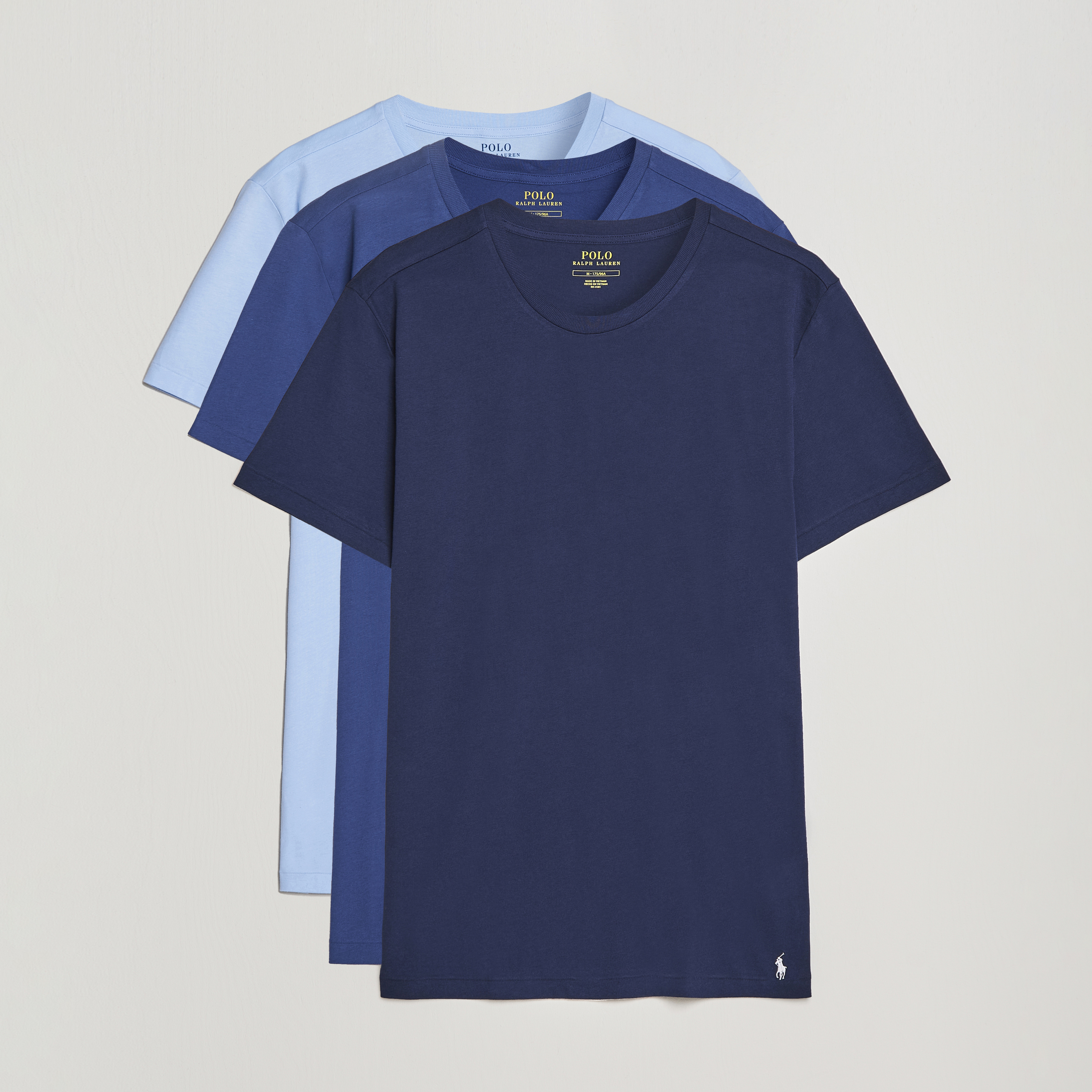 Polo Ralph Lauren 3-Pack Crew Neck T-Shirt Navy/Light Navy/Elite Blue | Man