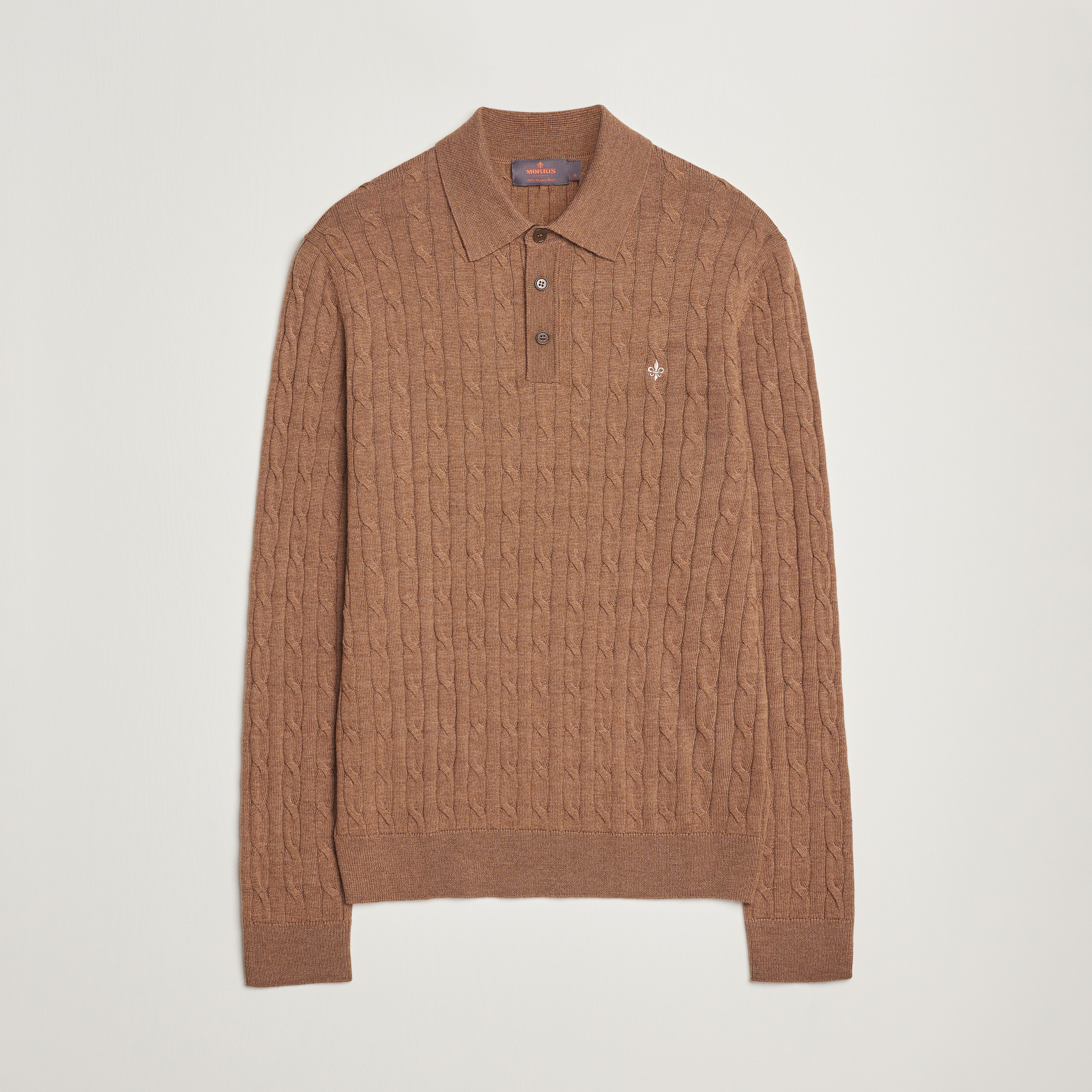 Morris Merino Cable Polo Knit Camel | Man - CareOfCarl.nl