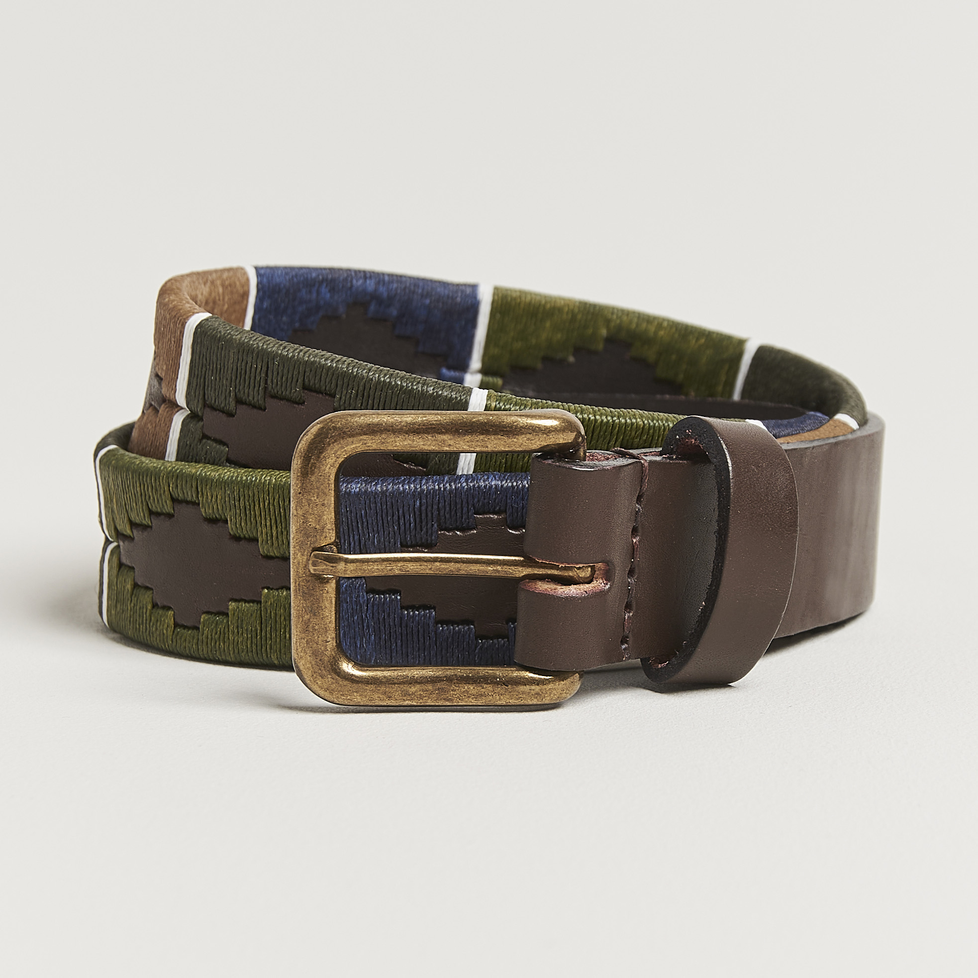 Pampeano Caza Hand Stitched Classic Leather Belt 3,5cm Green/Blue | Man - C