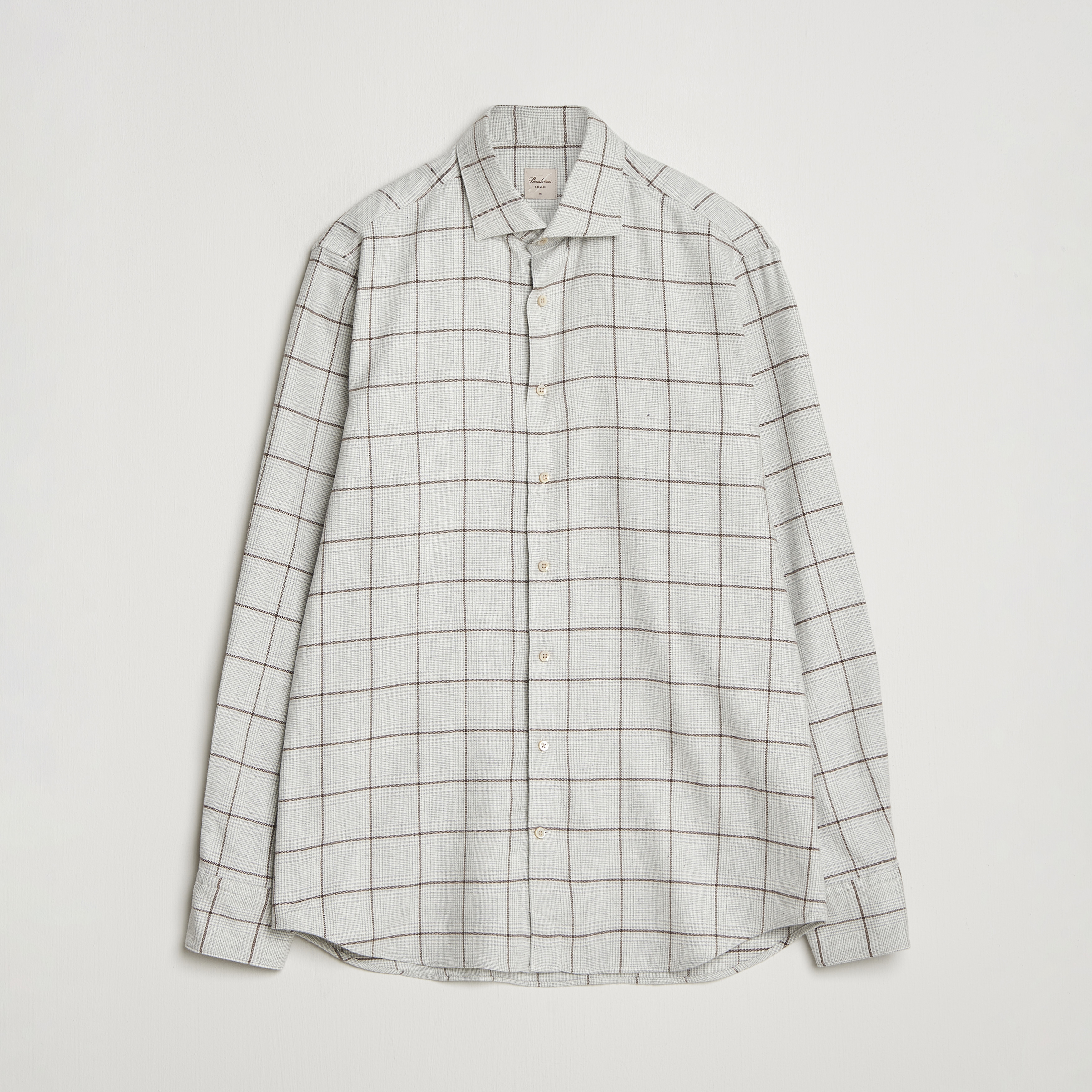 Stenströms Regular Fit Overcheck Flannel Shirt Light Grey | Man - CareOfCar