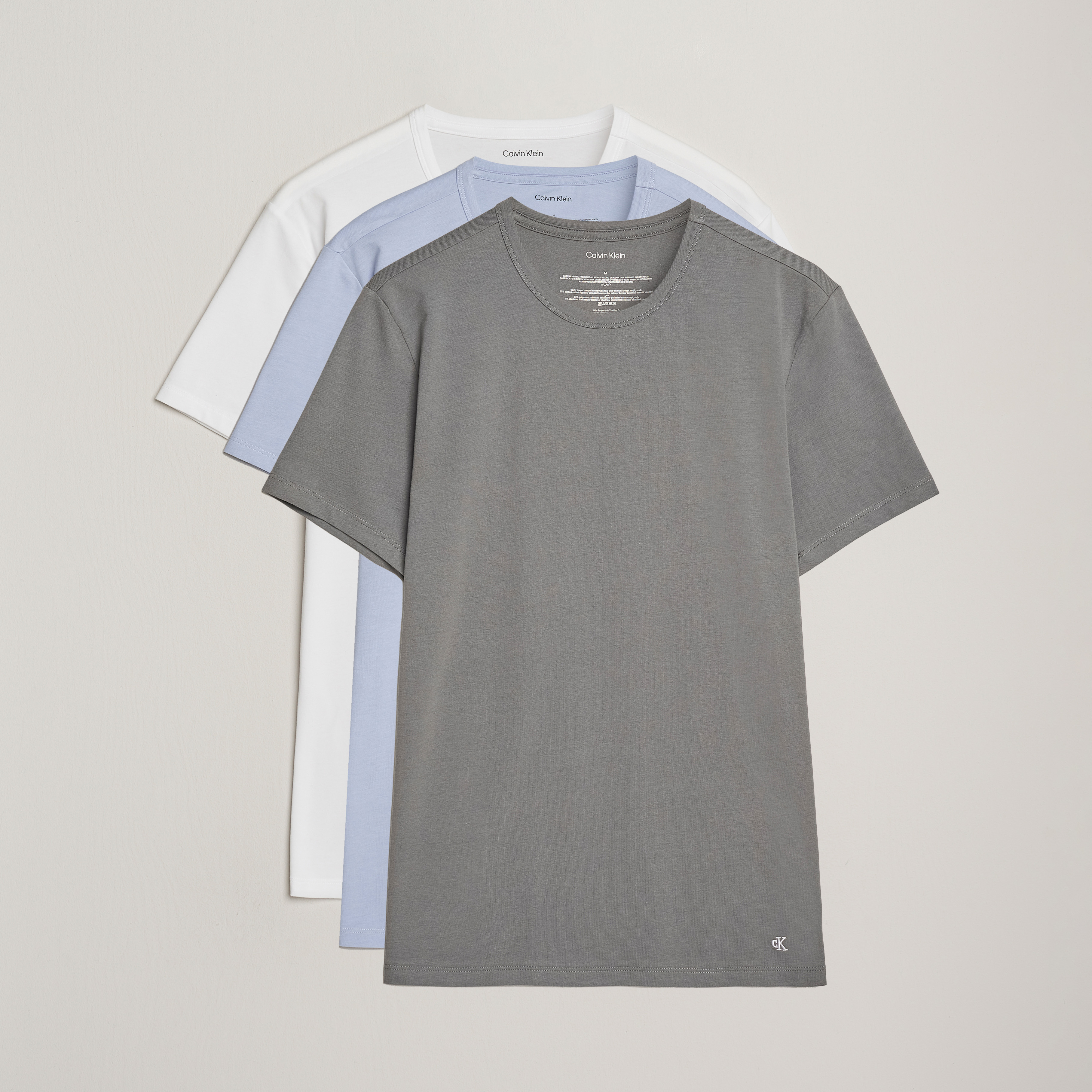 Calvin Klein 3-Pack Cotton Stretch Crew Neck T-Shirt Grey/White/Blue | Man