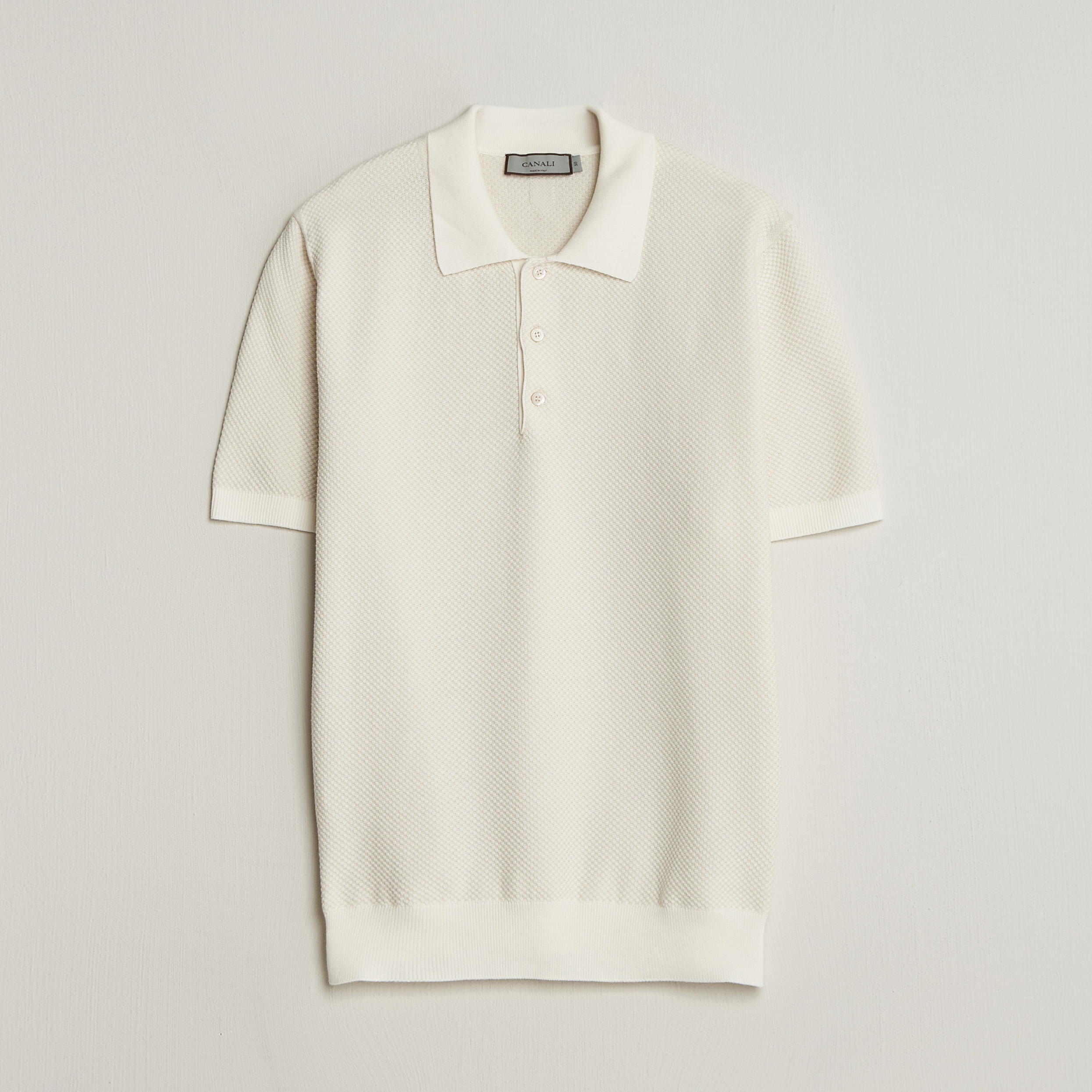 Canali Textured Knit Short Sleeve Polo Off White | Man - CareOfCarl.nl